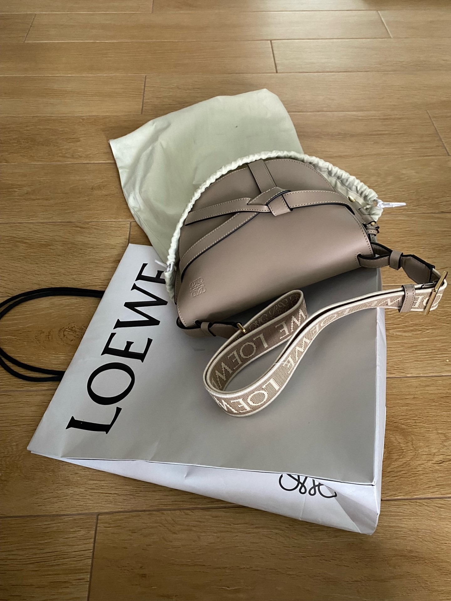 LOEWE SMALL GATE BAG IN SOFT CALFSKIN AND JACQUARD-SAND, Luxury, Bags ...