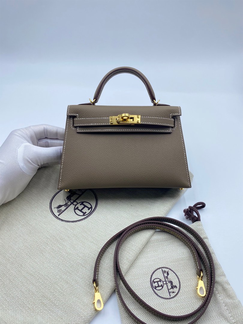 (NEW 全新) Kelly Mini 2 Epsom Etoupe 18 大象灰 GHW 金色 Stamp B, 名牌, 手袋及銀包 ...