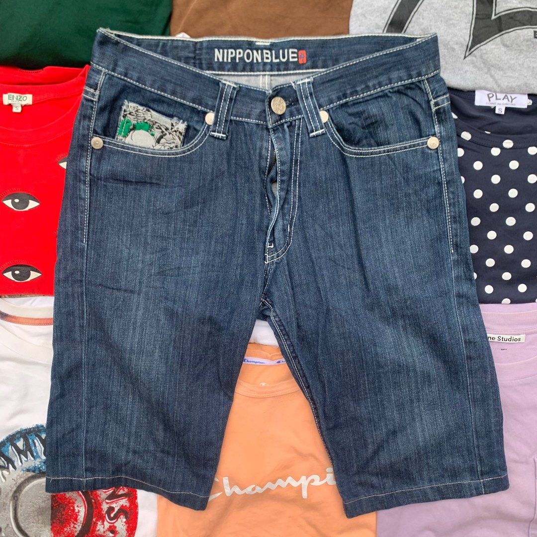 Nippon Blue Embroidered Japanese Jorts, Men's Fashion, Bottoms, Shorts ...