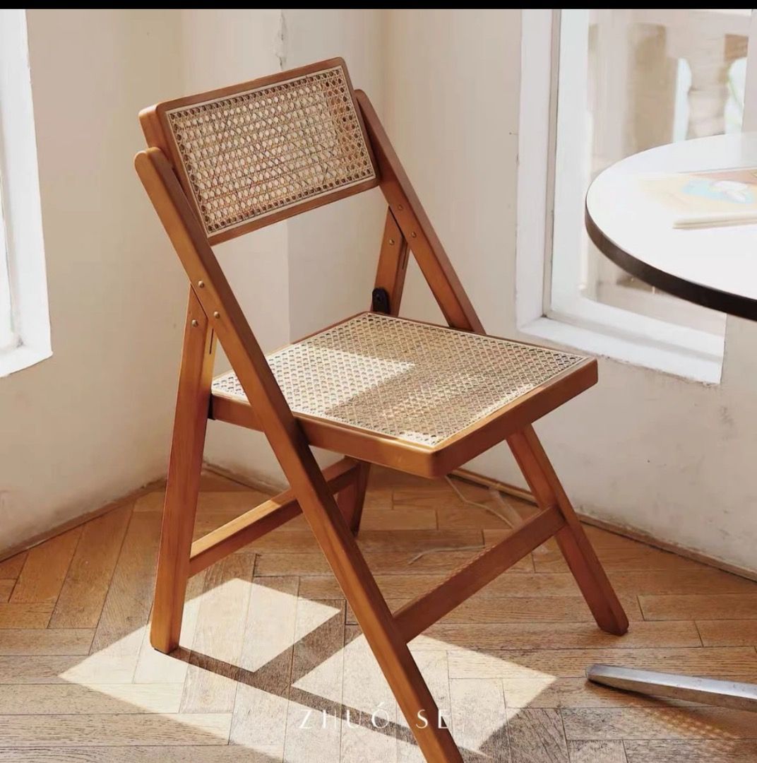 Nordic Rattan Foldable Dining Chair Study Chair Balcony Chair Resort ...