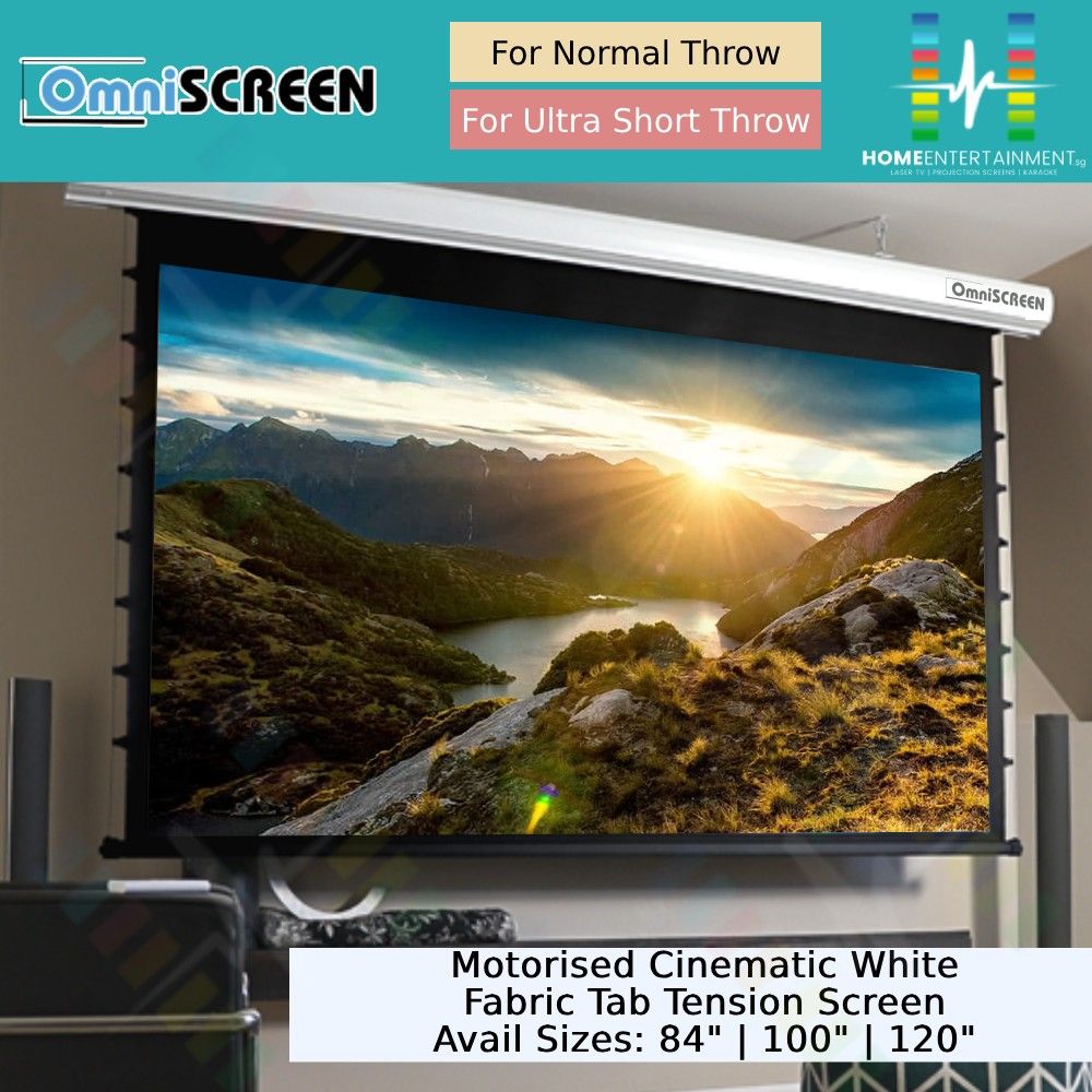 OMNISCREEN MOTORISED CINEMATIC WHITE TAB TENSION SCREEN FOR NORMAL THROW & ULTTA SHORT THROW ...