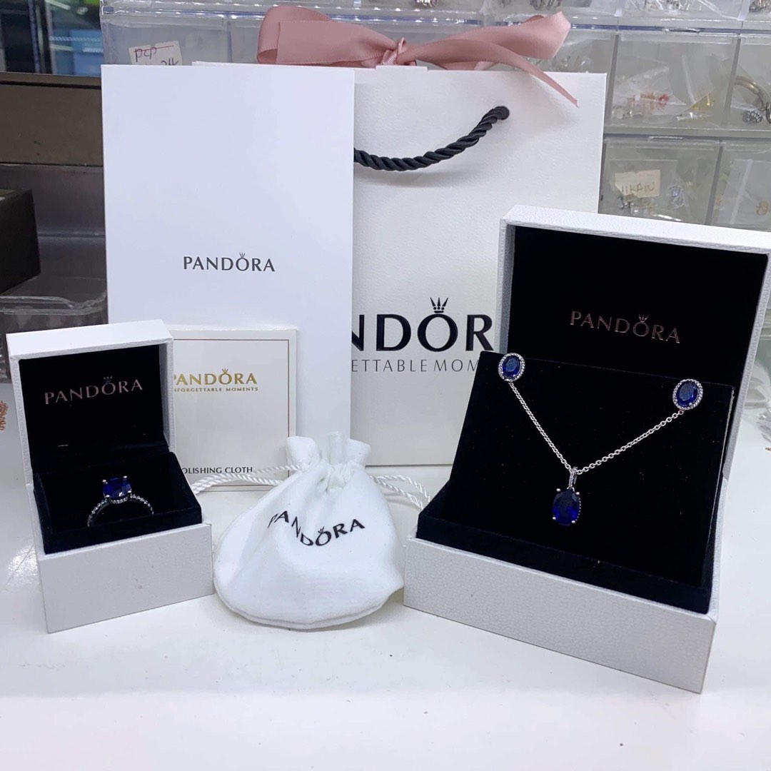 Pandora Spakrling Sapphire Set, Women's Fashion, Jewelry & Organizers ...