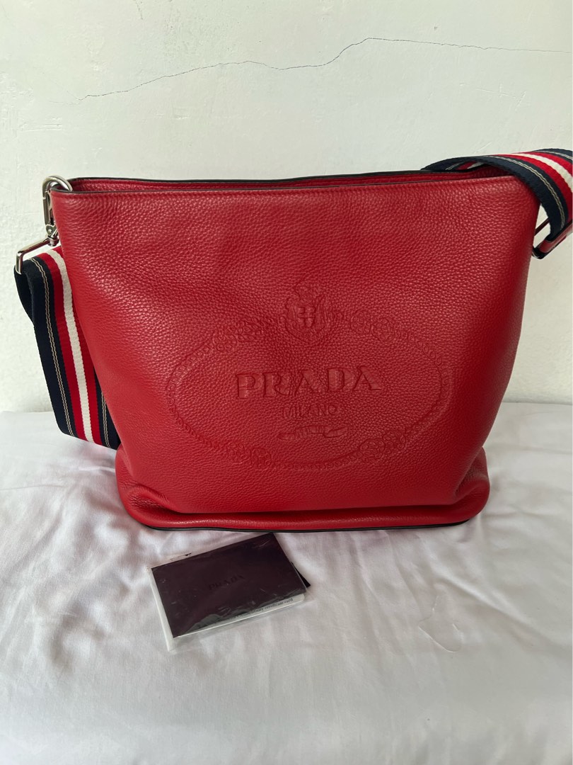 Prada 1BE023 Bucket Bag Red SHW, Luxury, Bags & Wallets on Carousell
