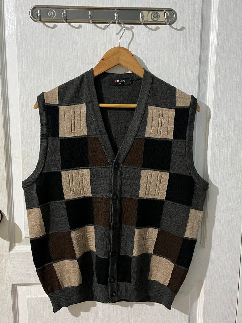 RARE Vintage Pierucci Italy Neutral Patchwork Knitted Button Down Vest ...