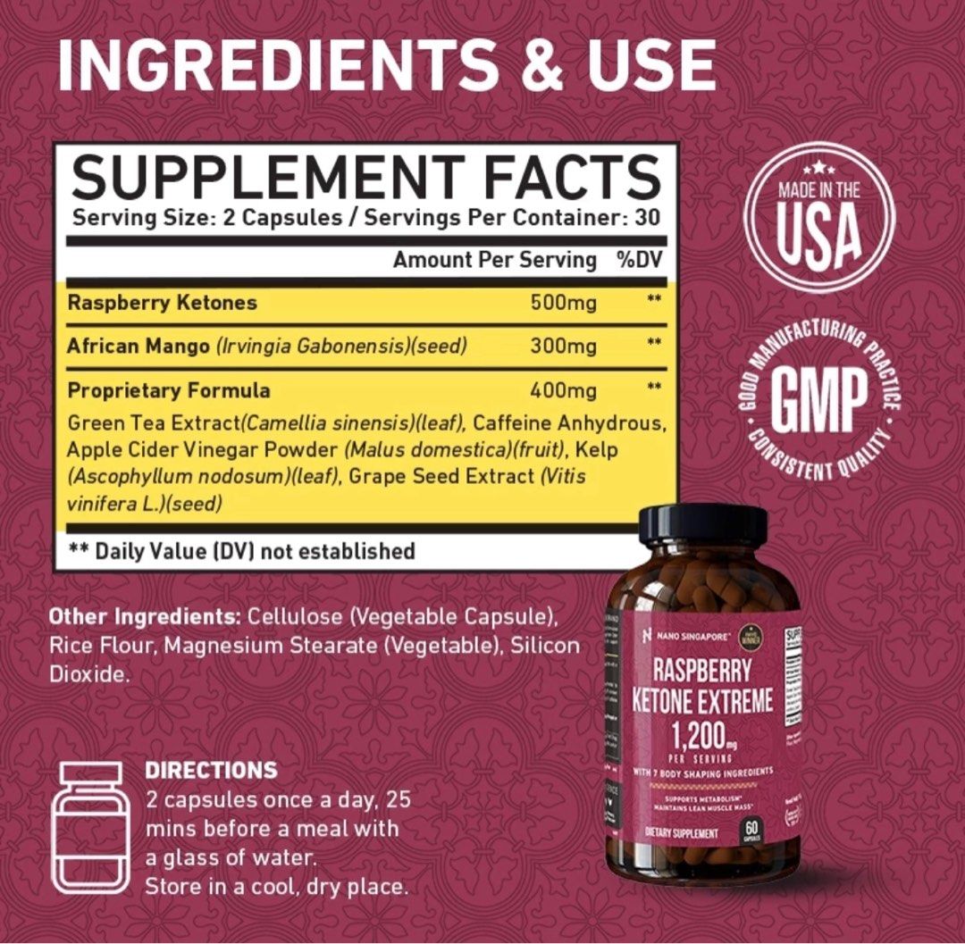 Raspberry ketones extreme, Health & Nutrition, Health Supplements ...