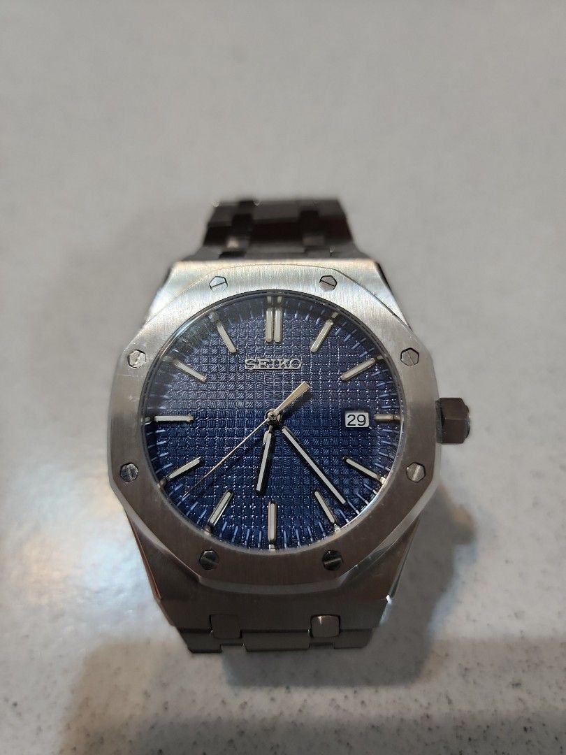 Seiko Mod AP royal oak blue dial, Luxury, Watches on Carousell