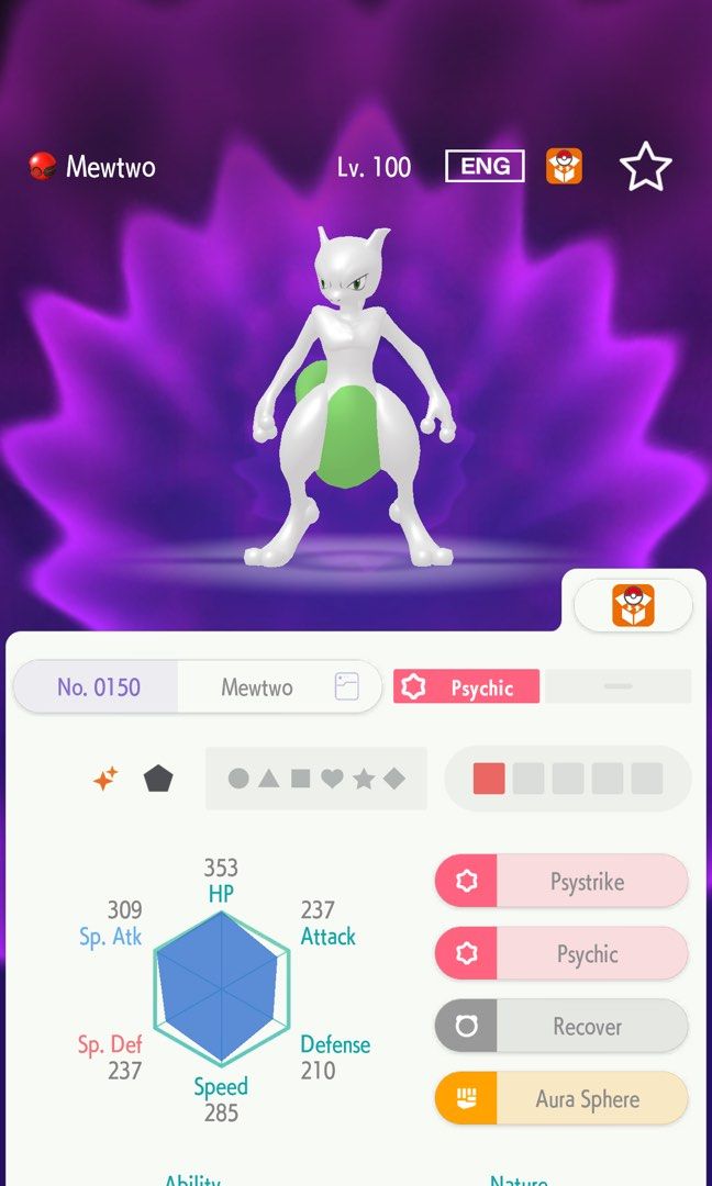 Lv 100 Shiny Event Play! 2016 Mewtwo Pokemon Scarlet Violet Nintendo ...