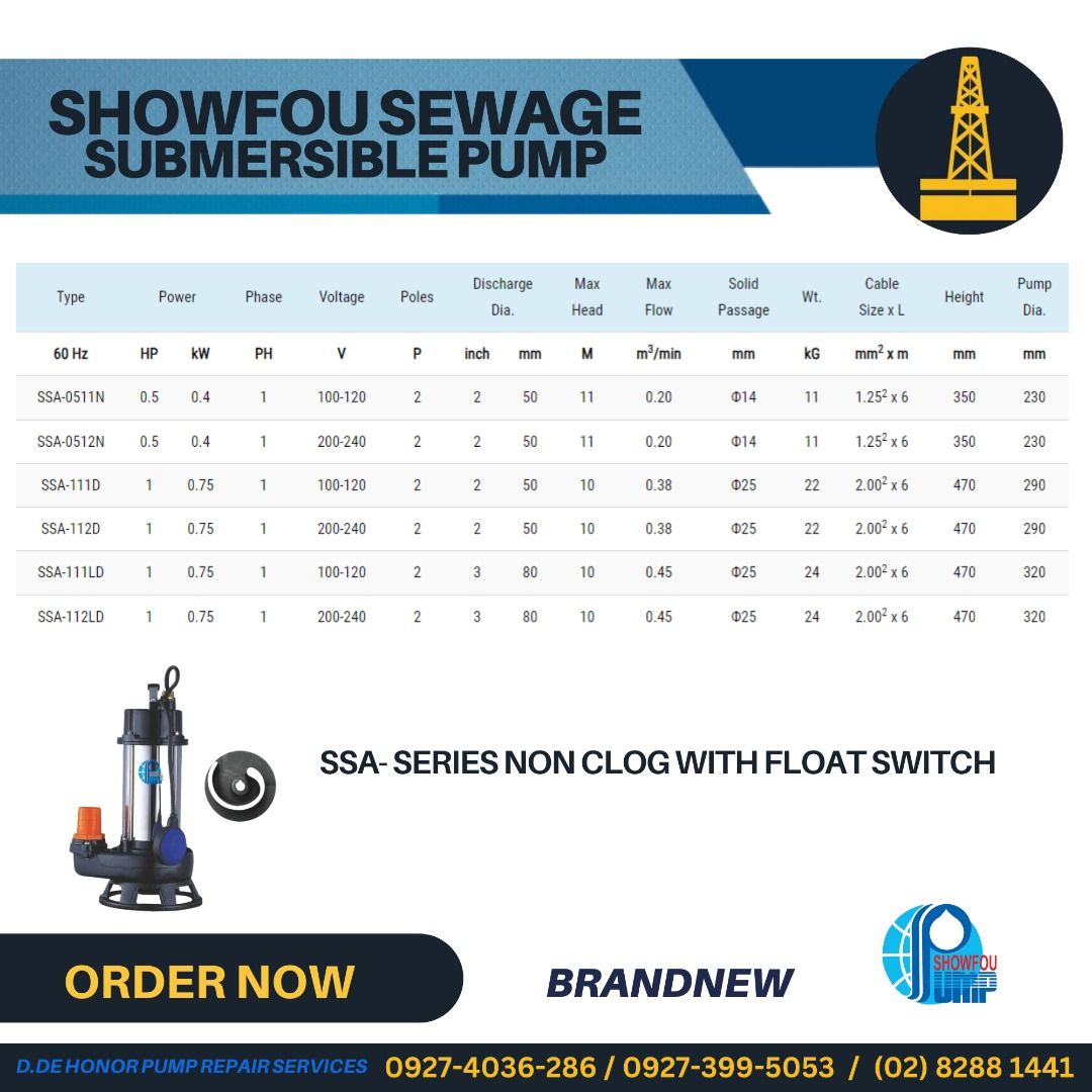 SHOWFOU SUBMERSIBLE SEWAGE PUMP SS SERIES, Commercial & Industrial ...
