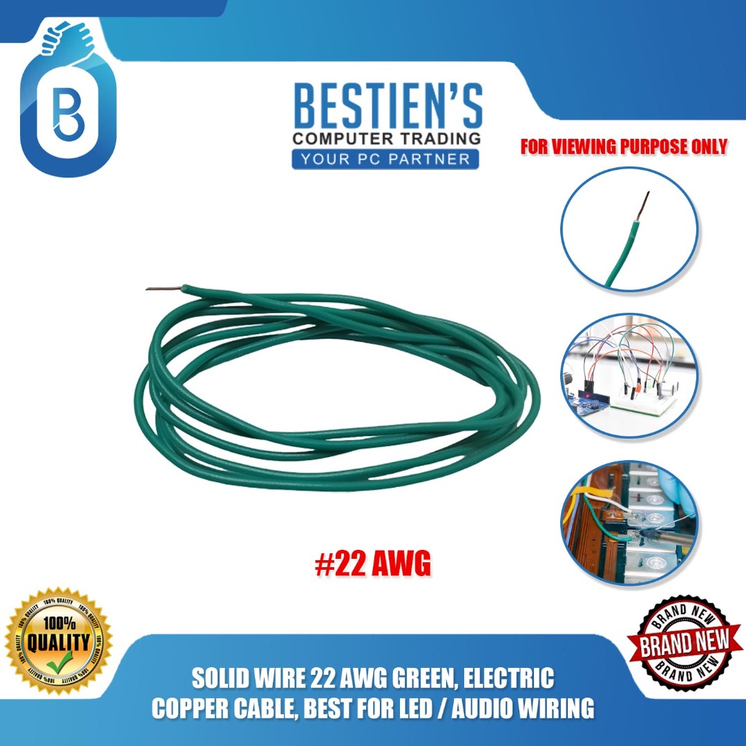 SOLID WIRE 22 AWG GREEN, ELECTRIC COPPER CABLE, BEST FOR LED / AUDIO ...