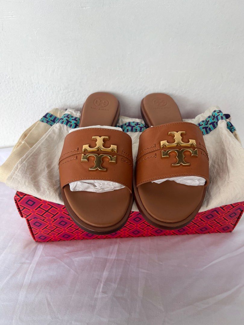 Tory Burch Everly Slide Royal Tan, Luxury, Sneakers & Footwear on Carousell