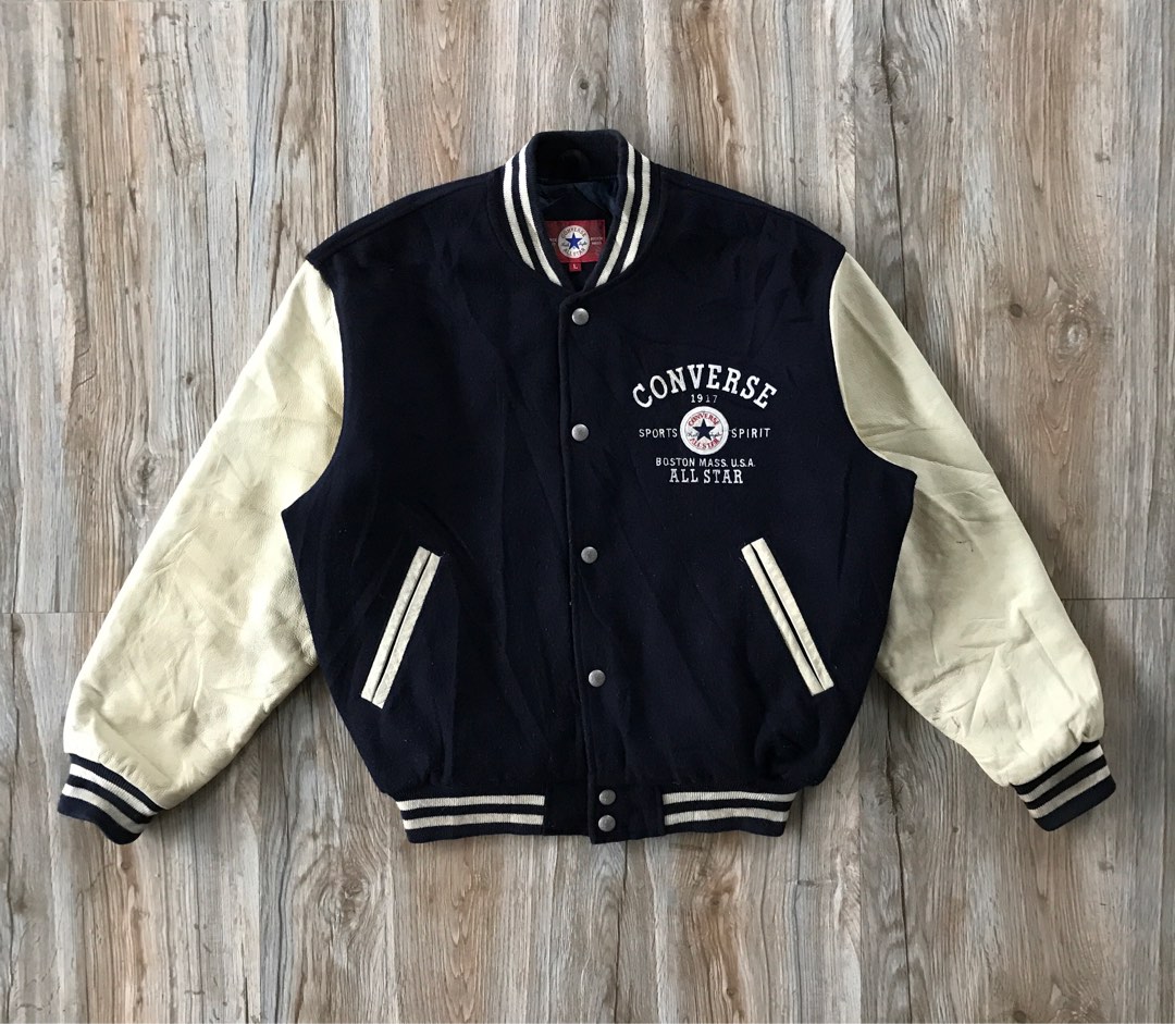 Vintage 90s Converse lettermen jacket(varsity bomber leather jacket ...