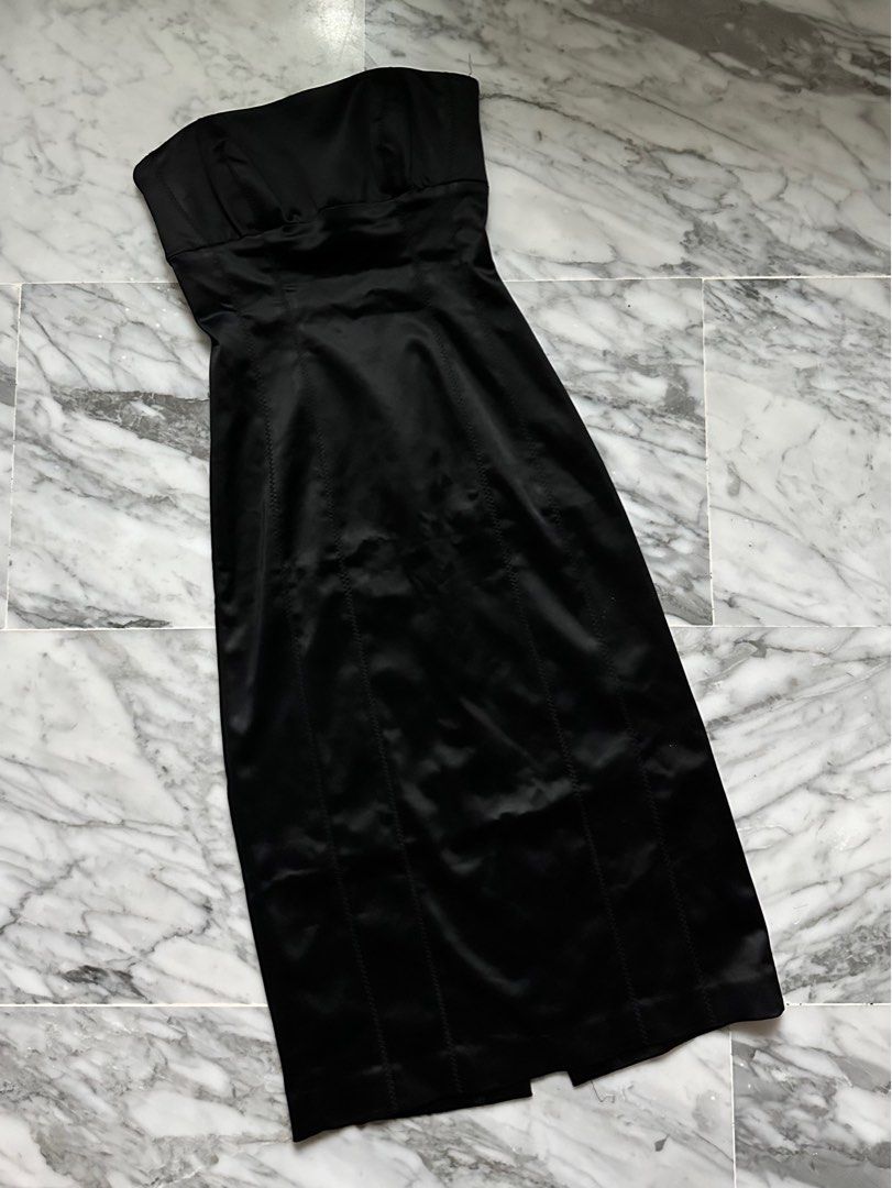 Vintage Bebe Satin Tube Midi Evening Dress, Women's Fashion, Dresses ...