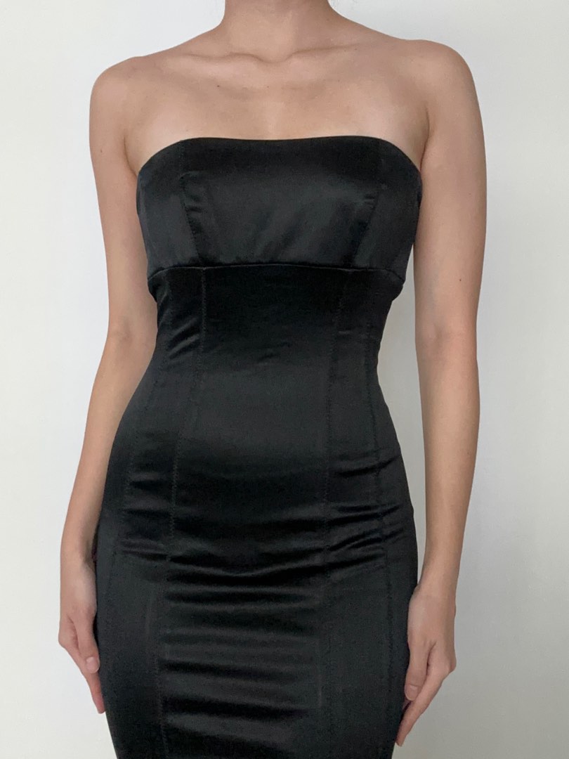 Vintage Bebe Satin Tube Midi Evening Dress, Women's Fashion, Dresses ...