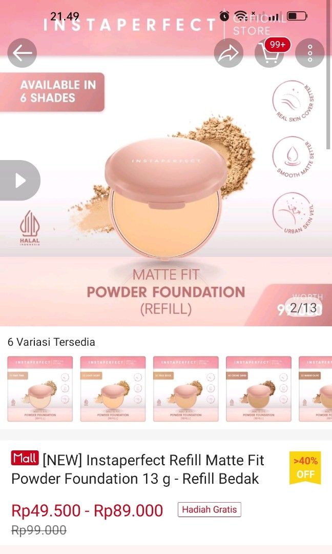 WARDAH instaperfect pressed matte powder refill / bedak padat isi ulang ...