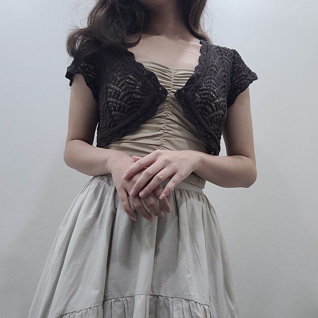 y2k crochet 90s fairy brown bolero cardigan thrifted top, Women's ...