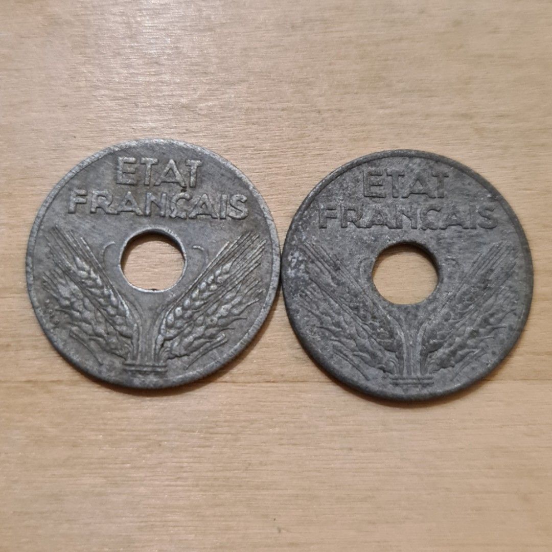 1941, 1942 Vichy France 20 Centime Coins, Hobbies & Toys, Memorabilia ...