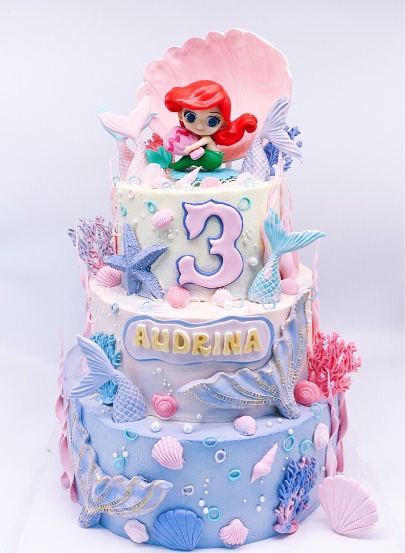3tiers mermaid cake, Food & Drinks, Homemade Bakes on Carousell