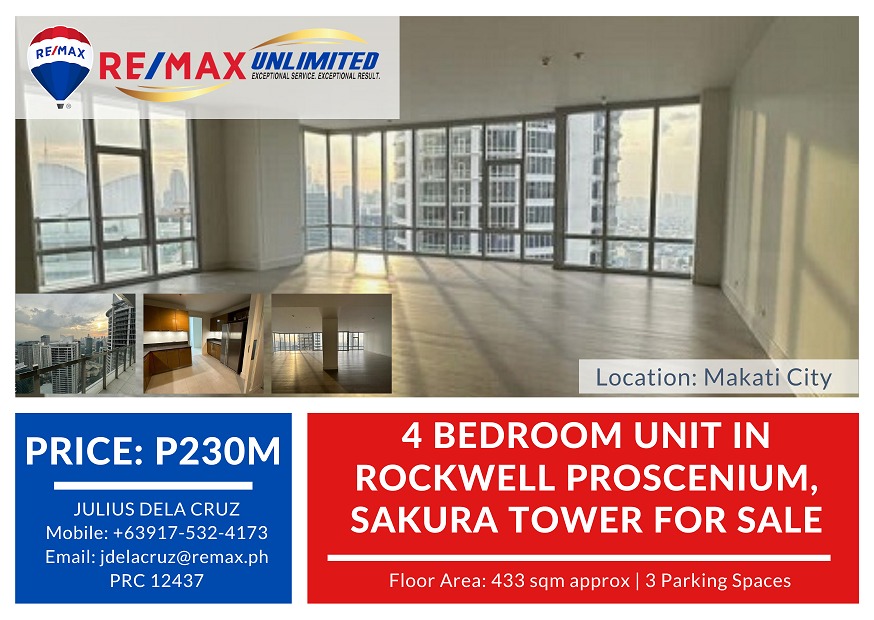 4 Bedroom Unit in Rockwell Proscenium, Sakura Tower For Sale, Property ...