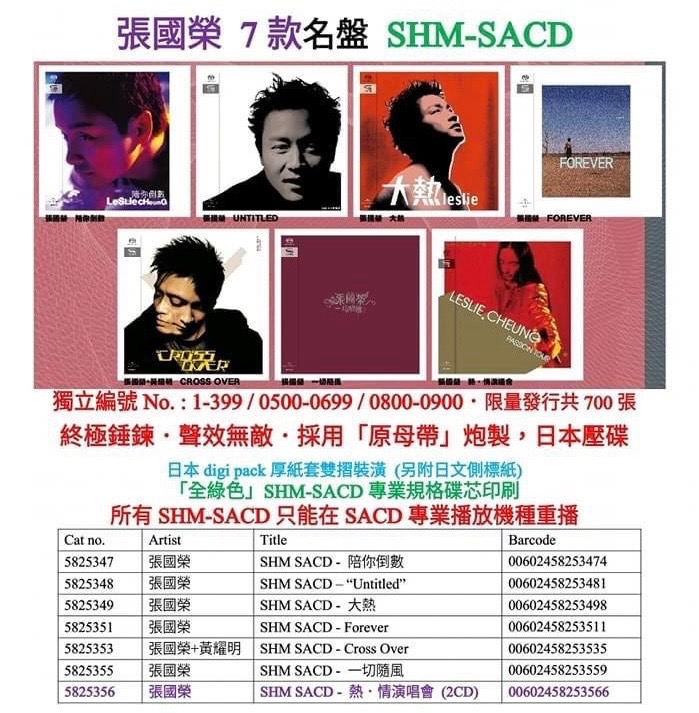 張國榮 SHM-SACD 全套7款8碟, 興趣及遊戲, 音樂、樂器 & 配件, 音樂與媒體 - CD 及 DVD - Carousell