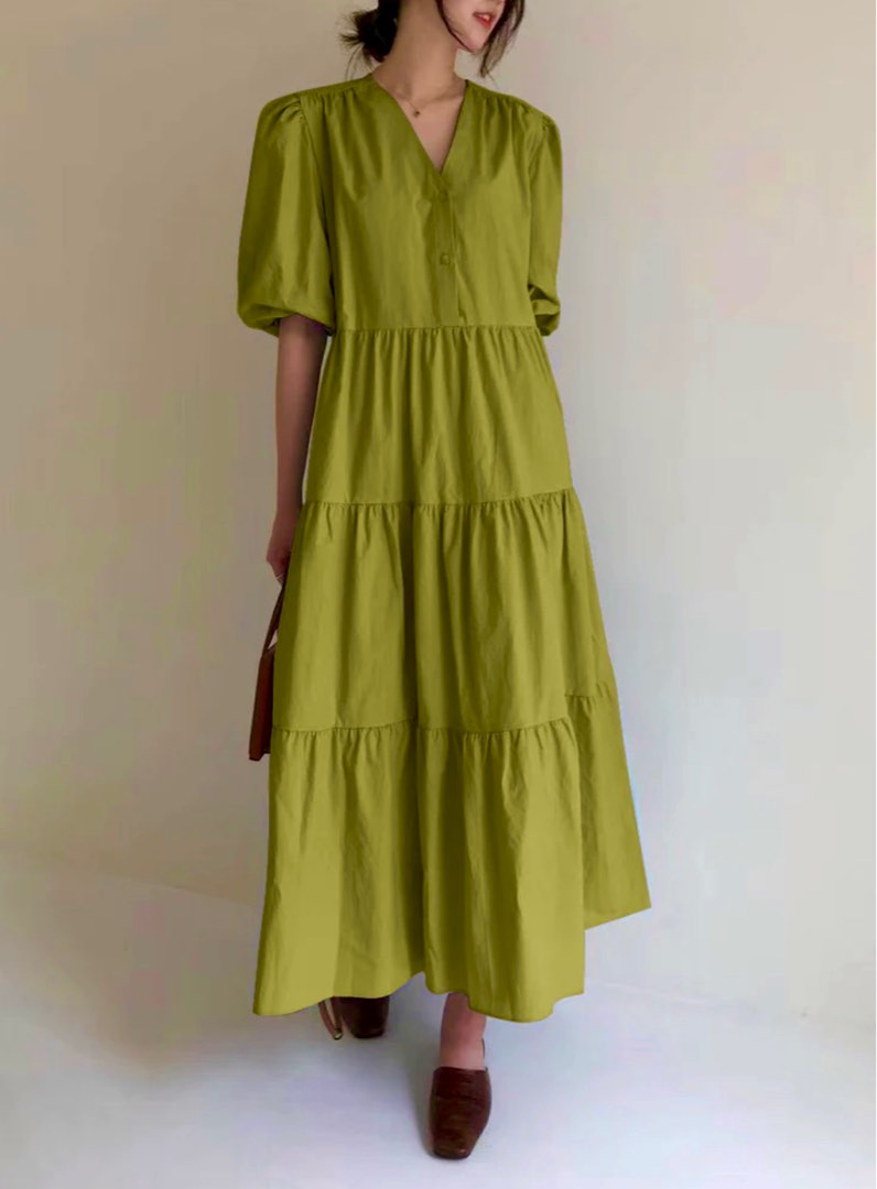 Avocado Green Puff Dress, Women's Fashion, Dresses & Sets, Dresses on ...