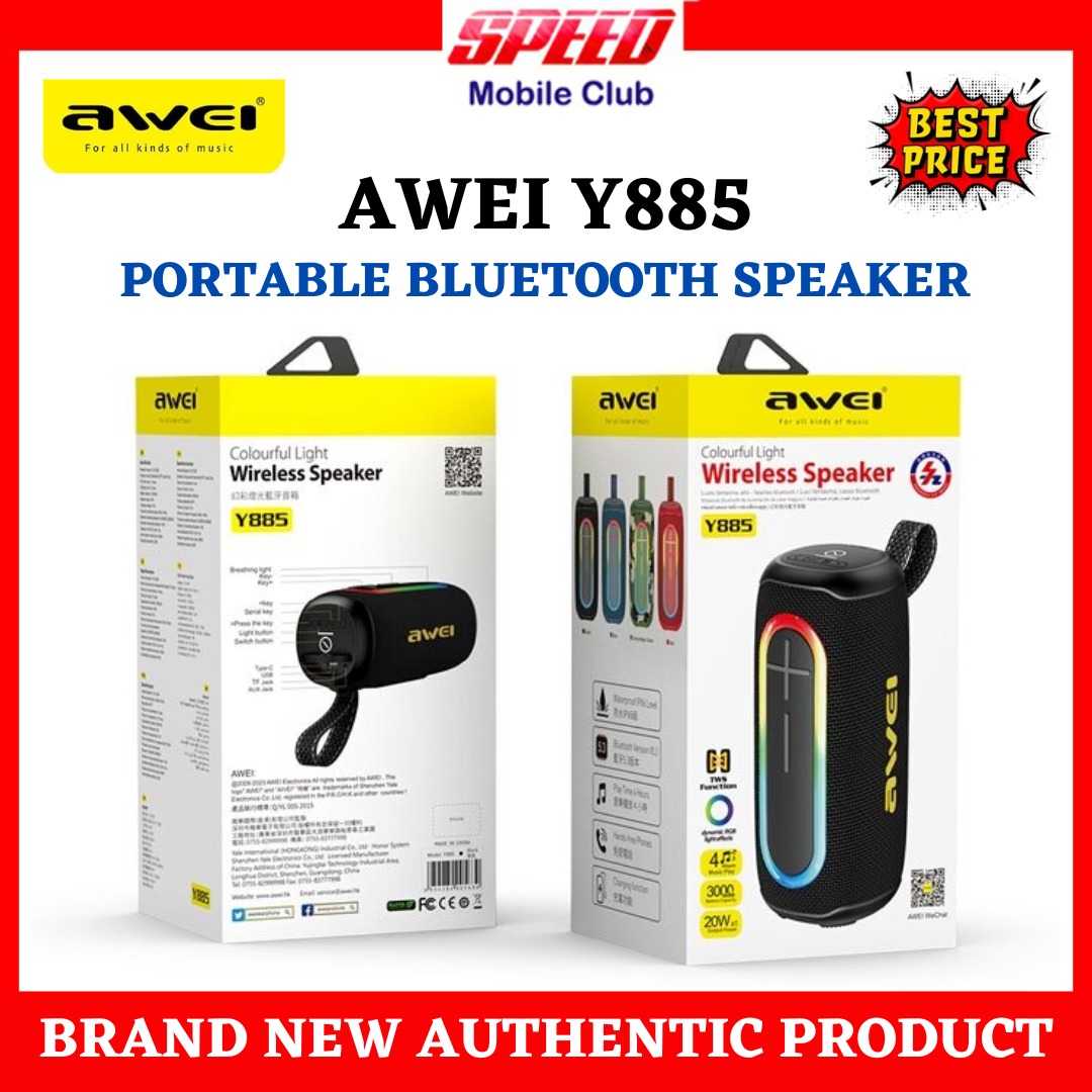 Awei Y885 Bluetooth speaker LED blinking speaker portable outdoor indoor subwoofer TWS hi-fi ...