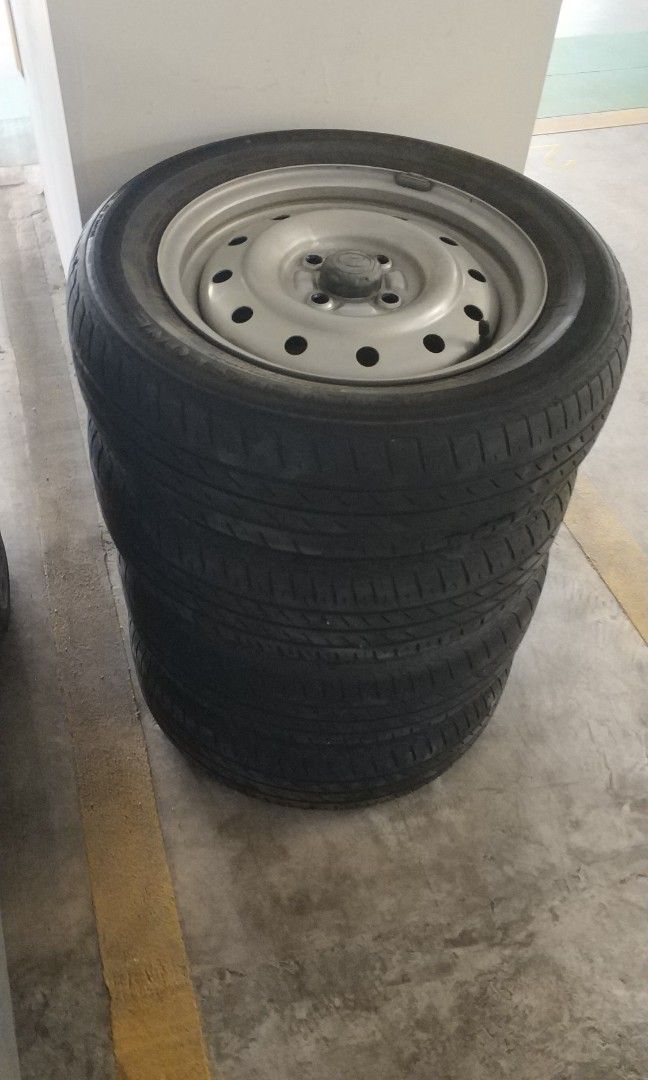 Axia 14" steel rims with 175/65R14 tires, Auto Accessories on Carousell