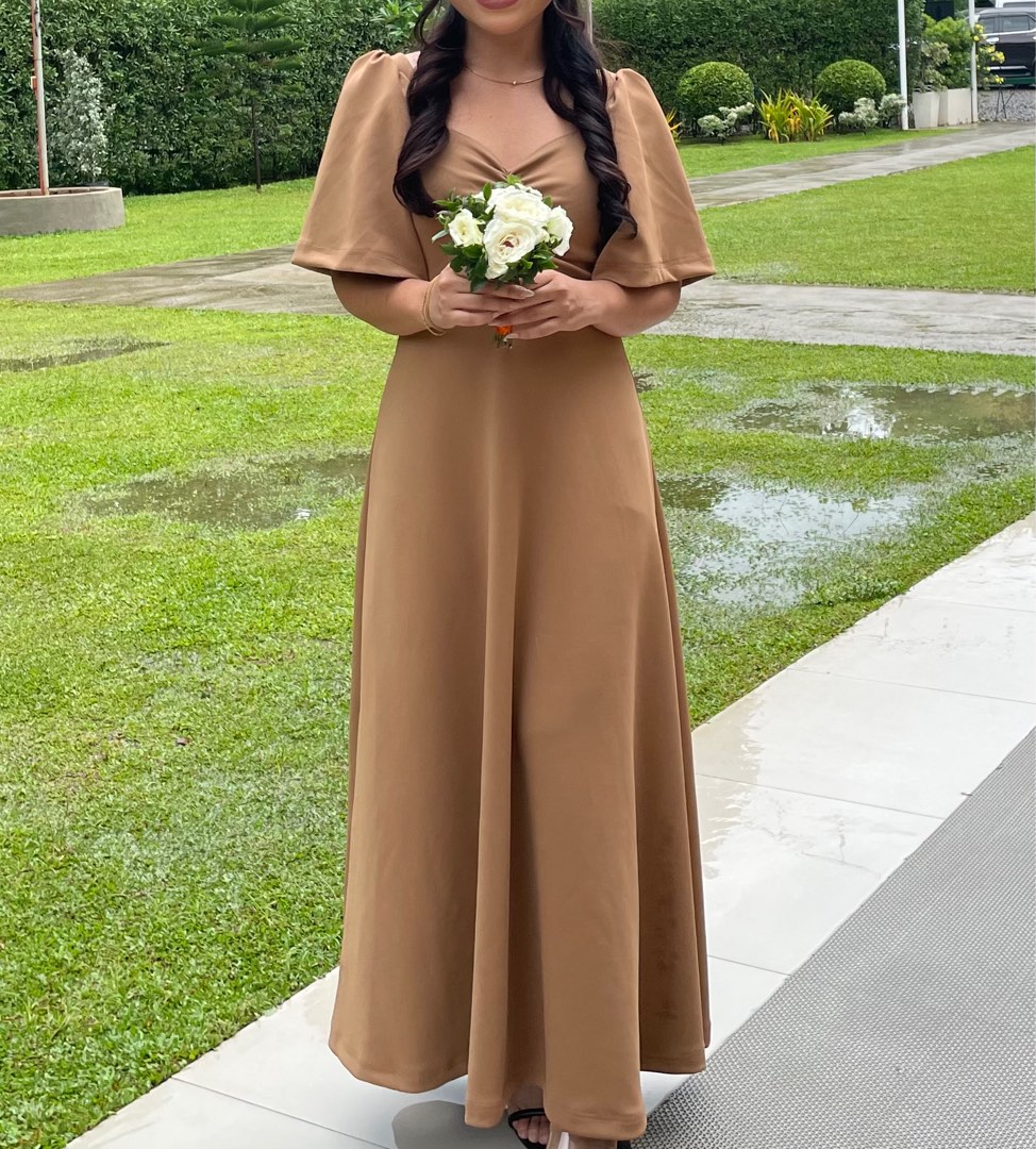 Beige Gown, Women's Fashion, Dresses & Sets, Evening dresses & gowns on ...