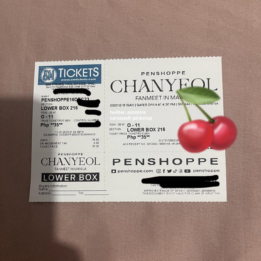 Chanyeol Penshoppe Fancon Ticket Lowerbox, Tickets & Vouchers, Event ...