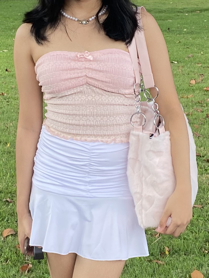Coquette ribbon ruched top, Women's Fashion, Tops, Sleeveless on Carousell