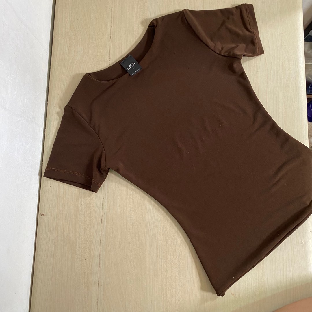 Dark Brown Mera Renata Premium Fitted Top, Women's Fashion, Tops ...