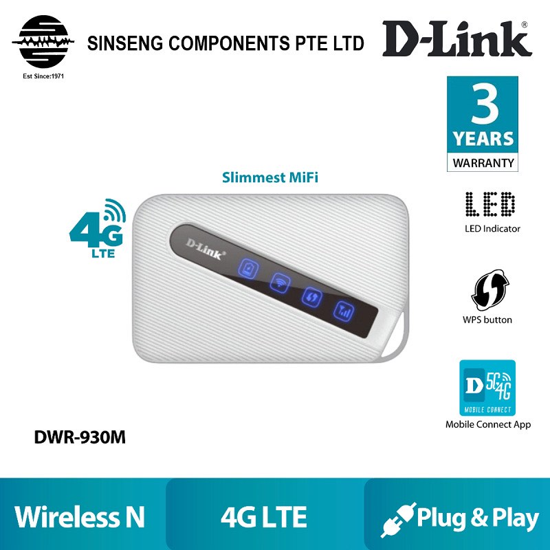 D-Link Sleek Design 4G LTE Wireless Mobile Portable Sim Card Mifi Wifi ...