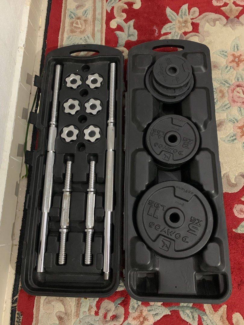 Domyos barbell and dumbbell kit 50kg, Sports Equipment, Exercise ...
