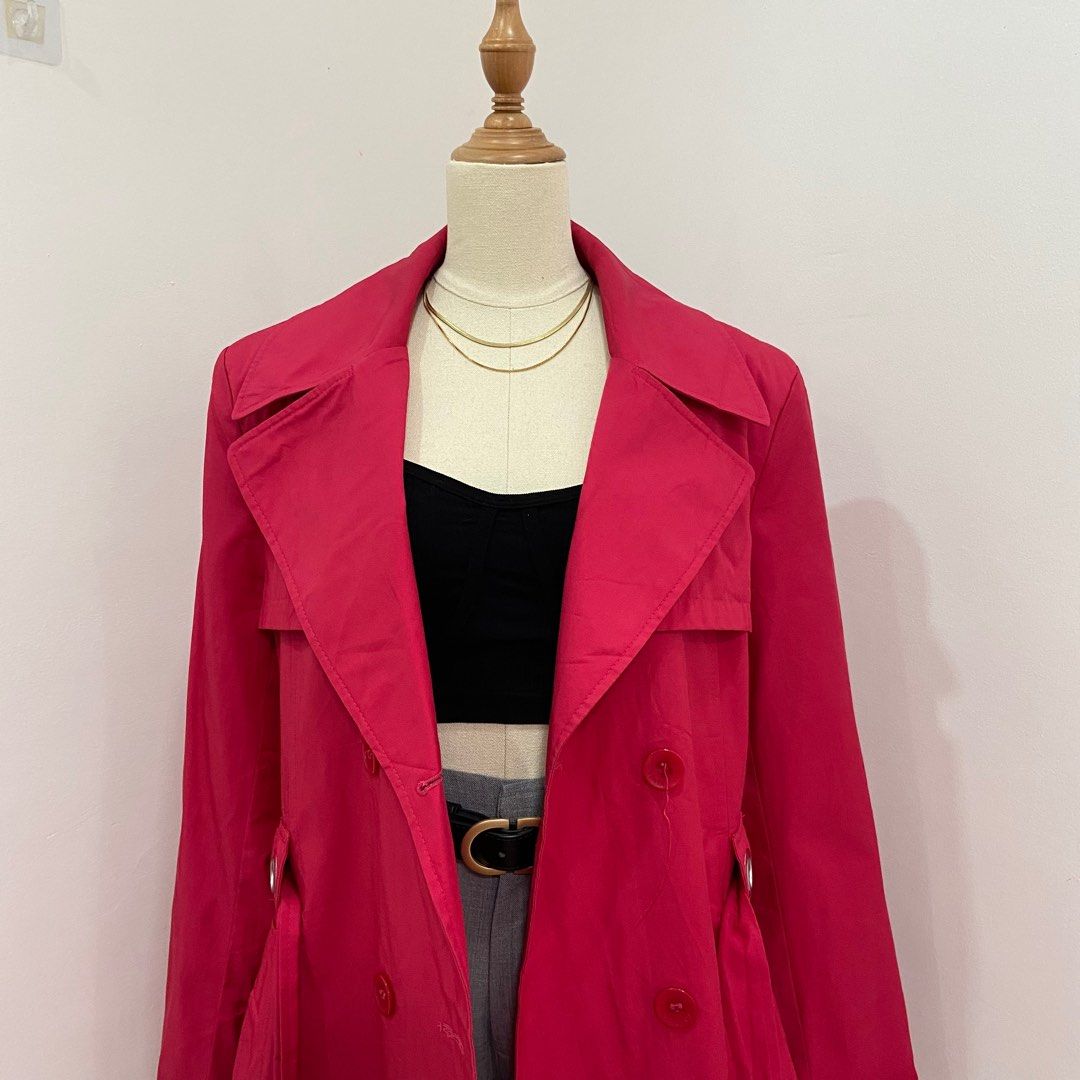 Fuchsia Pink Trench Coat, Women's Fashion, Coats, Jackets and Outerwear ...