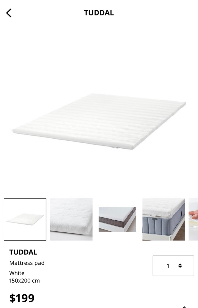 IKEA Mattress Pad - TUDDAL White 150*200 cm, Furniture & Home Living ...