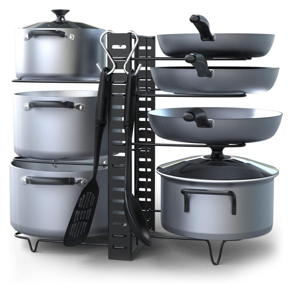 Joejis 8 Tier Pan Rack Space Saving Pot Holder Rack Heavy duty Iron Pan ...