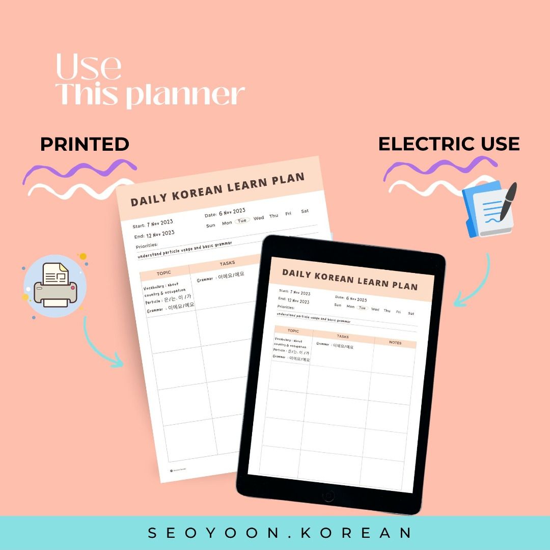 Korean learn planner Korean language Daily Korean learn Korean learn ...