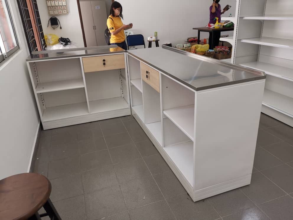 L shape cashier counter full metal body (6' + 4'), Furniture & Home ...