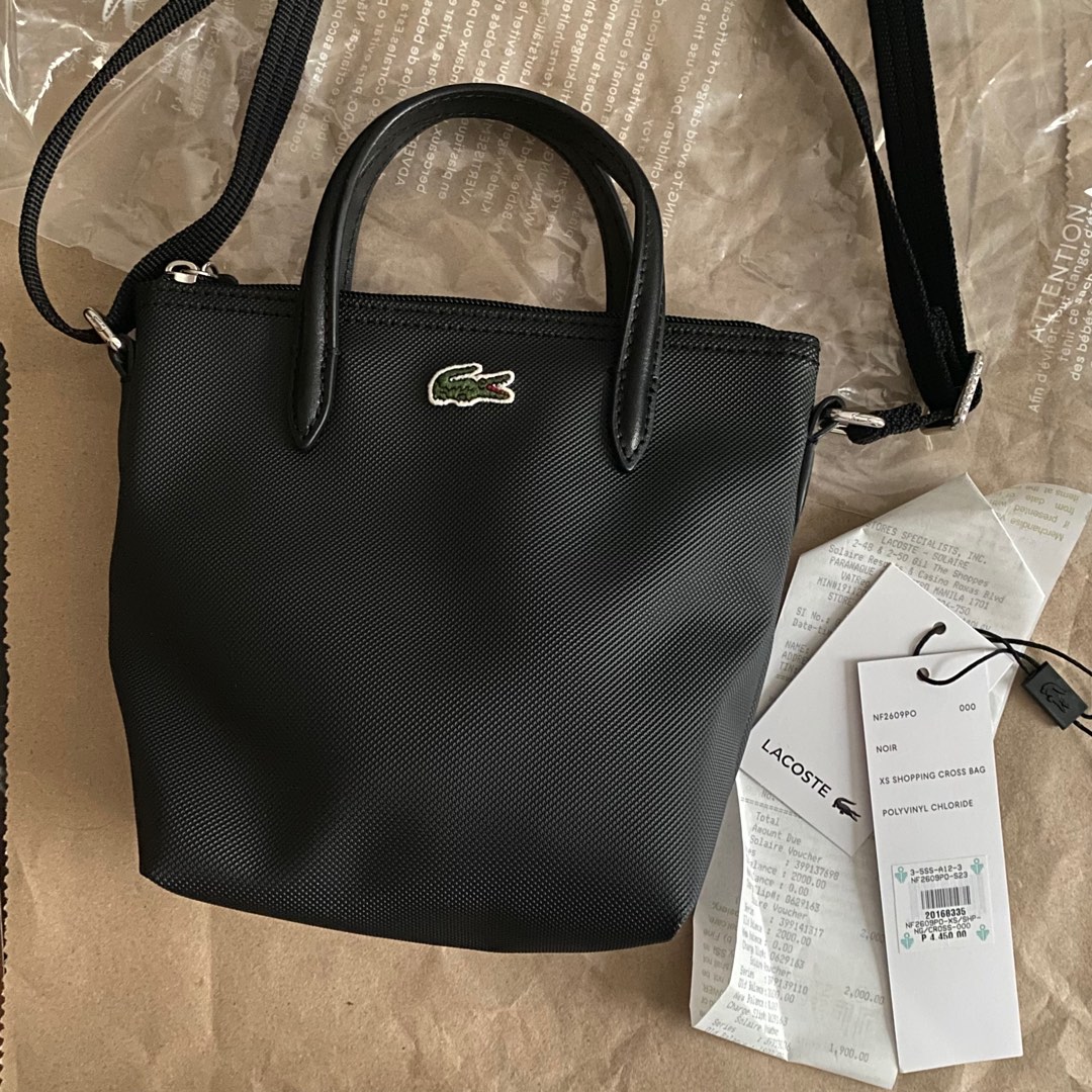 Lacoste Black Mini Cross Bag (L.12.12 Petit Piqué Mini Zip Tote), Women ...