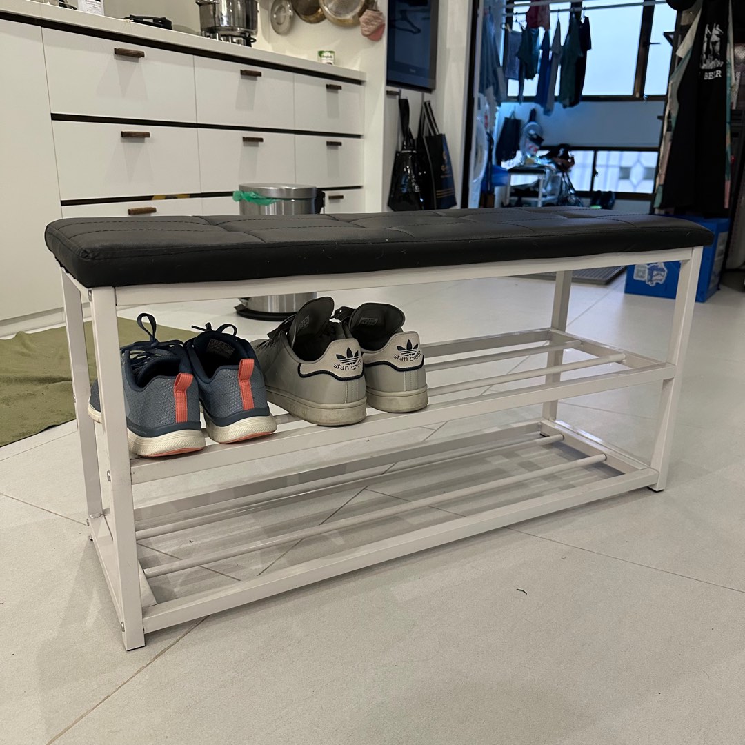Metal Shoe Rack (2-tier) with Bench, Furniture & Home Living, Furniture ...