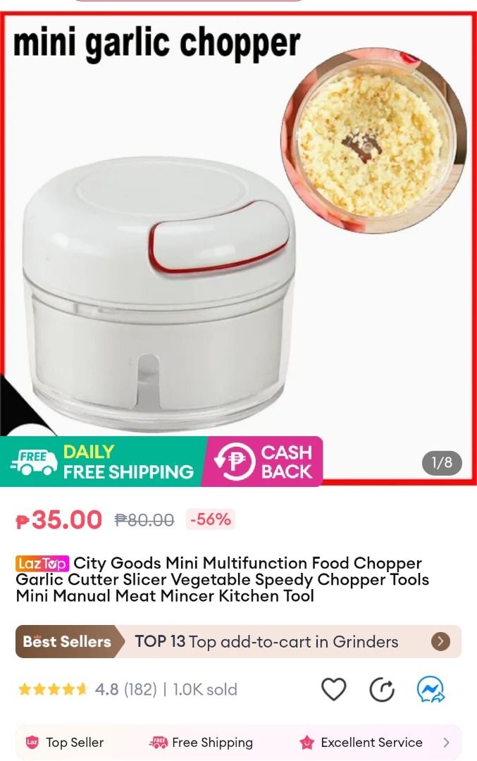 Mini Food Chopper Hand Pull Garlic Grinder Onion Ginger Masher Shredder ...