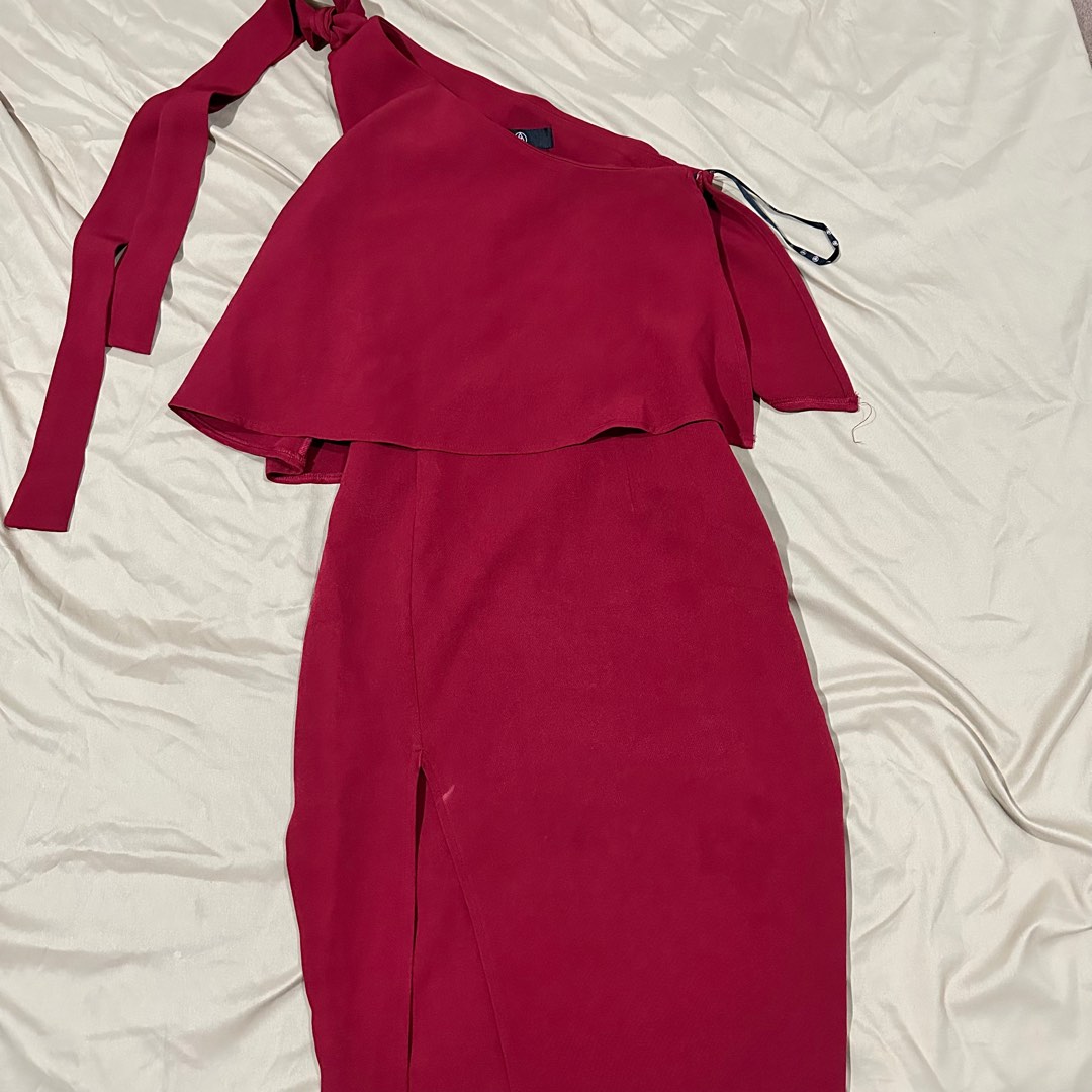 misguided red asymmetrical one sided tie up bodycon formal dress with ...