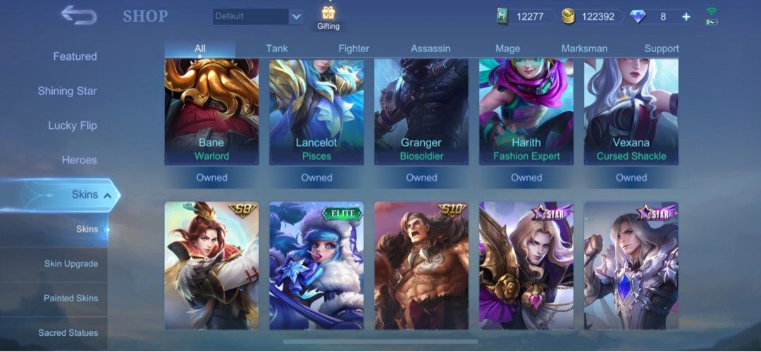 195 SKINS Mobile Legends Account PRIME BEATRIX,EPIC SELENA,EPIC ...