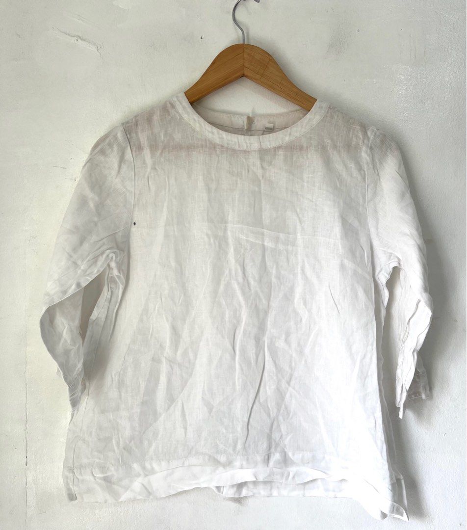 MuJI french linen top, Women's Fashion, Tops, Shirts on Carousell
