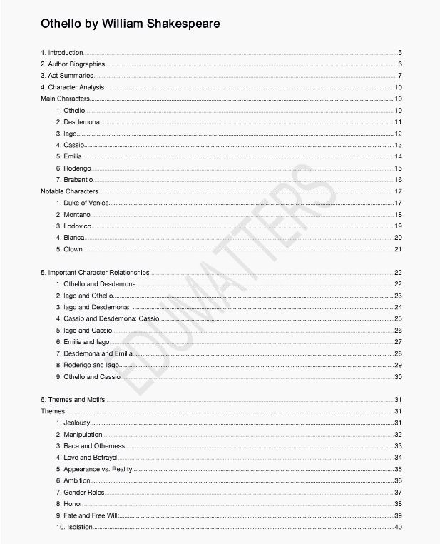Othello by William Shakespeare Literature Study Guide Notes Complete ...