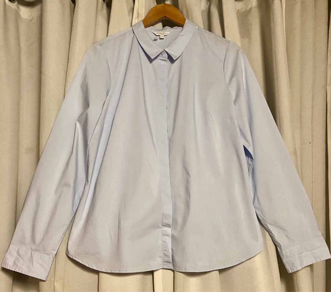 R Essentials Light Blue Polo Long Sleeves, Women's Fashion, Tops ...