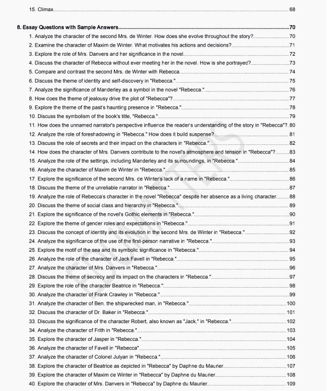 Rebecca by Daphne du Maurier Literature Study Guide Notes Complete ...