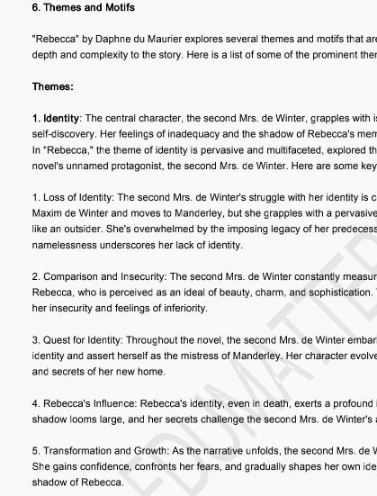 Rebecca by Daphne du Maurier Literature Study Guide Notes Complete ...
