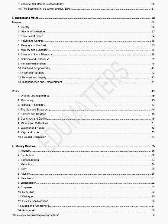 Rebecca by Daphne du Maurier Literature Study Guide Notes Complete ...
