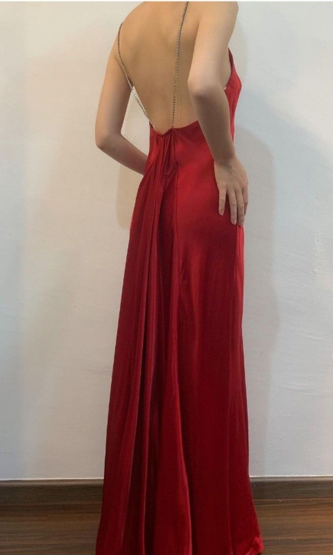 Red low back prom graduation gown / dress (Preloved), Women's Fashion ...