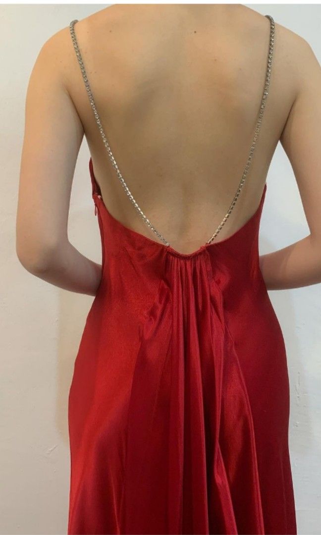 Red low back prom graduation gown / dress (Preloved), Women's Fashion ...